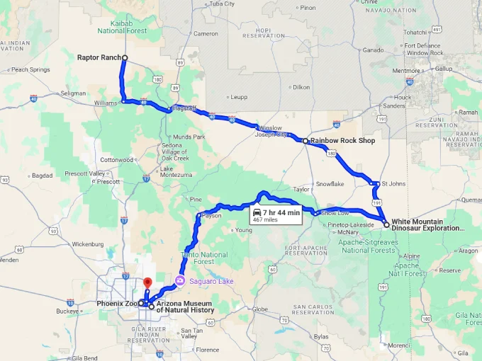 arizona jurassic road trip map