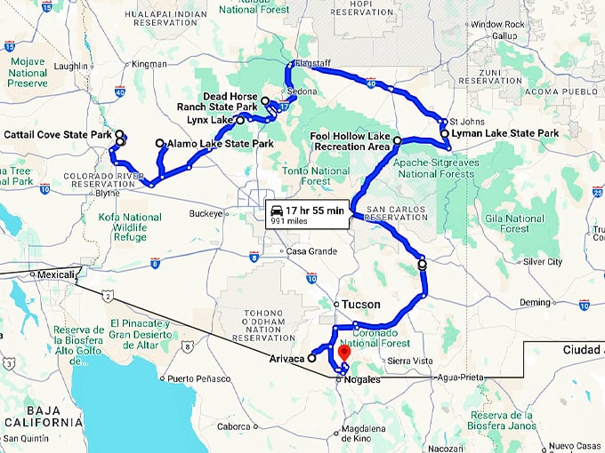 arizona nature spots map