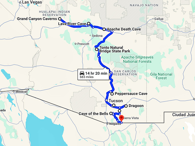 arizona trip amazing caves map