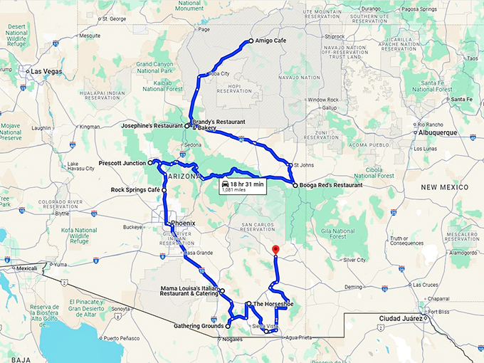 arizona trip charming eateries map