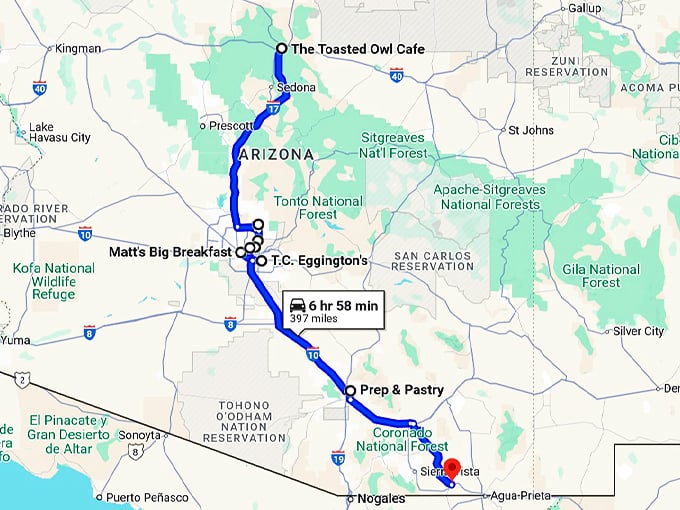 arizona unassuming restaurants map