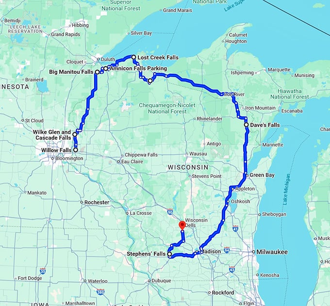 cascade road trip wisconsin map