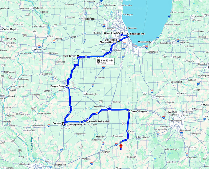charming illinois road trip map