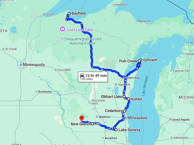 christmas road trip wisconsin map