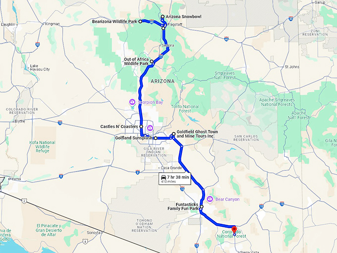 family adventures trip arizona map