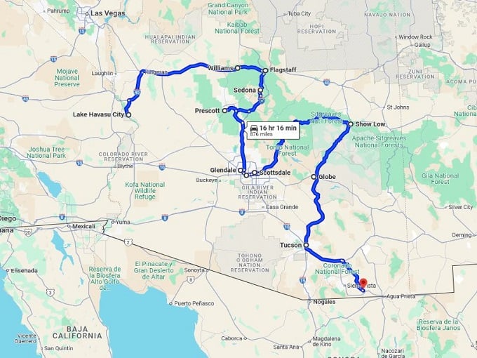 festive arizona road trip map
