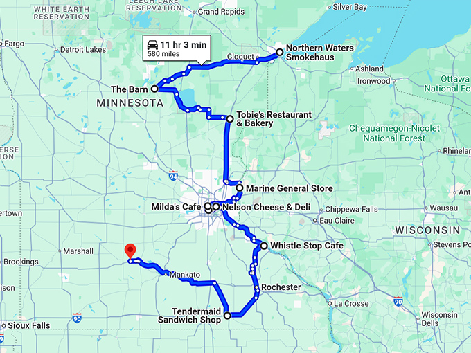 foodie minnesota road trip map