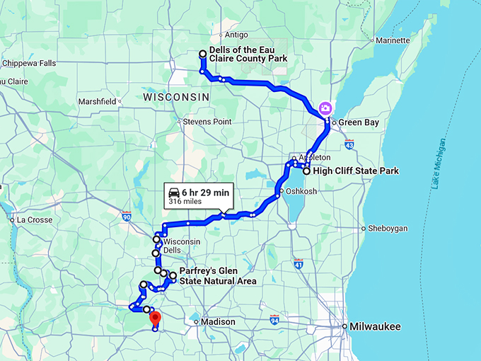hidden gems wisconsin trip map