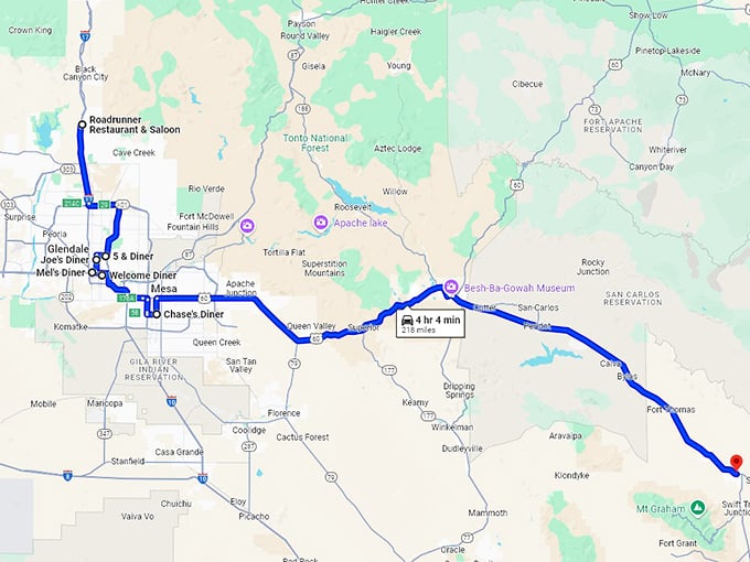 hidden retro diners arizona map