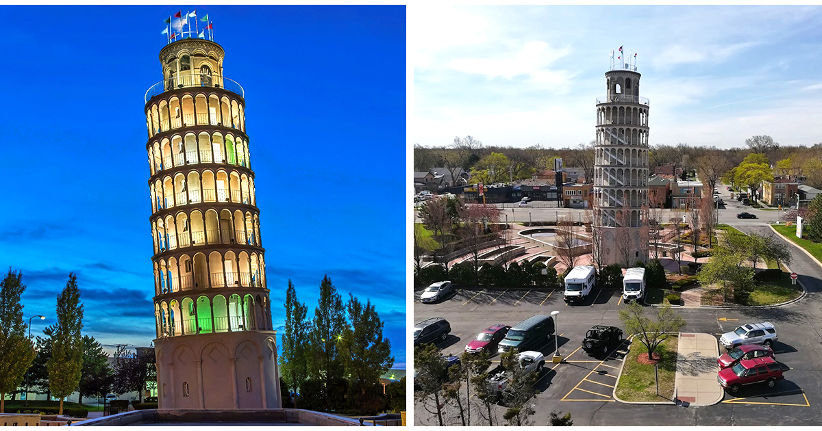 This 94-Foot Tower In Illinois Is A Mini Leaning Tower Of Pisa And It's ...