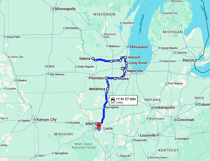 illinois towns holiday destinations map