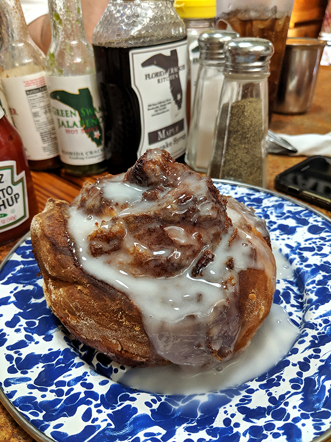 Behold, the cinnamon roll of your dreams! This gooey masterpiece is what would happen if a cloud married a cinnamon stick.