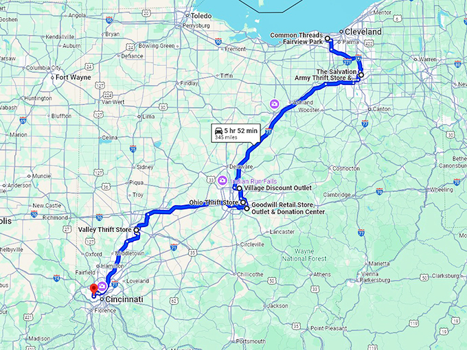 massive secondhand shops ohio map