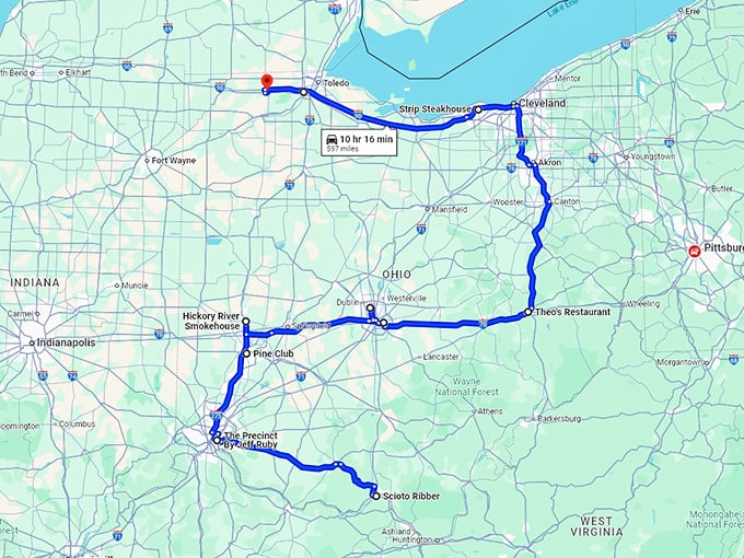 meaty ohio road trip map