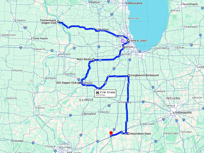 meaty road trip illinois map
