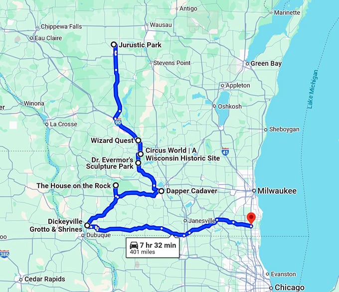 mind boggling attractions wisconsin map