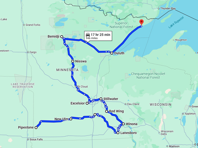 minnesota holiday road trip map
