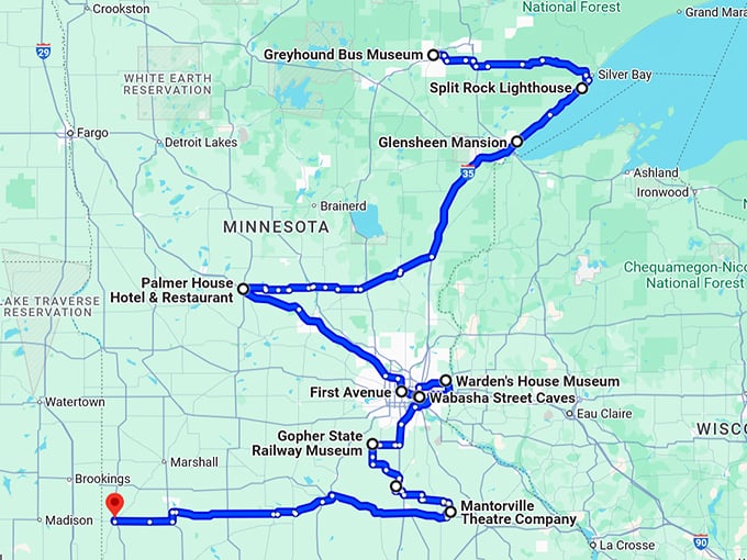 mysterious road trip minnesota map