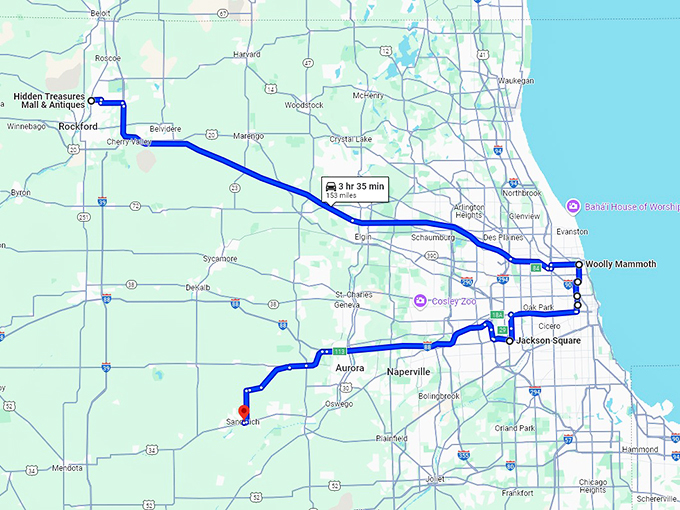 nostalgic illinois road trip map