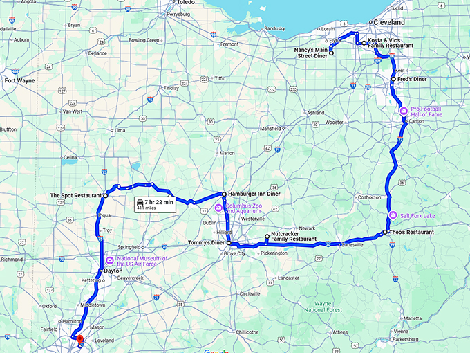 ohio family owned diners map