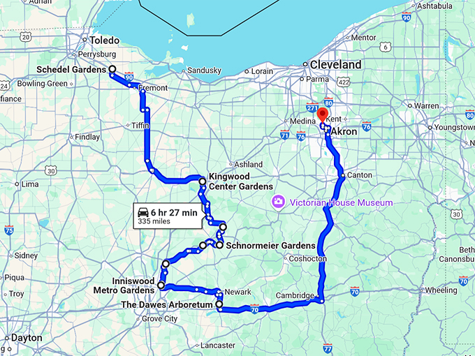 ohio romantic road trip map