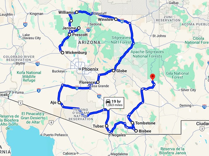 old world towns arizona map