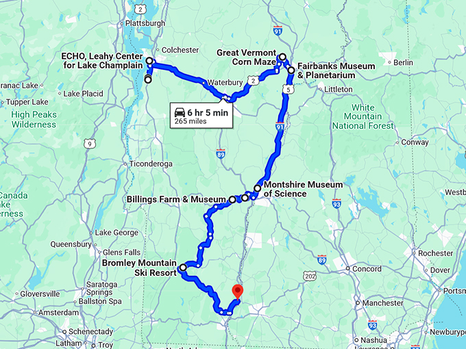 playful road trip vermont map