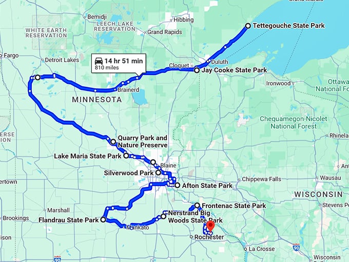 scenic minnesota trip map