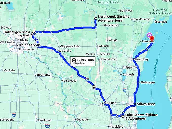 sky high trip wisconsin map