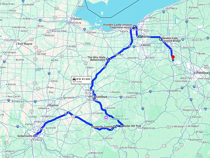 spooky ohio road trip map