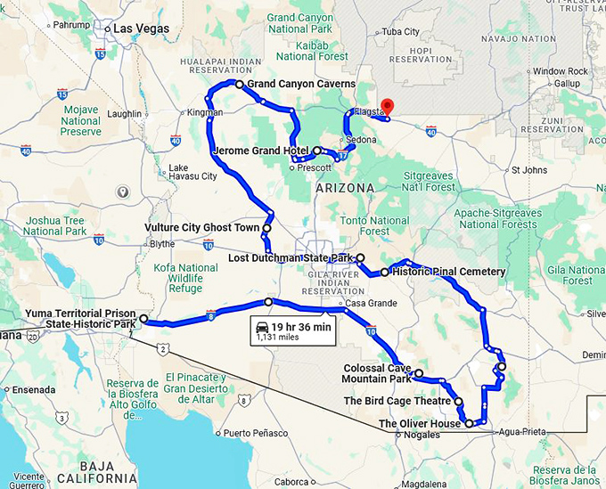 spooky road trip arizona map