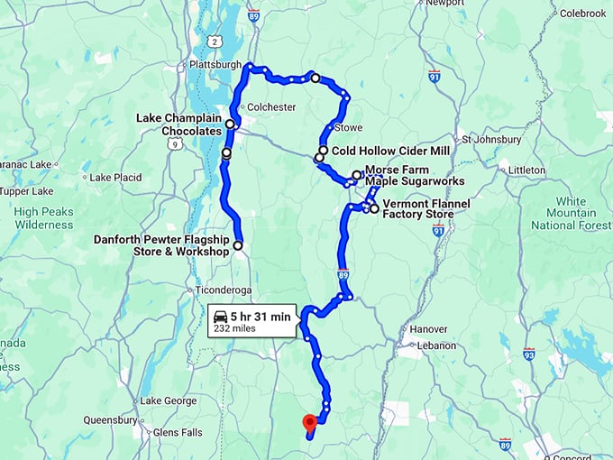 sweet road trip vermont map