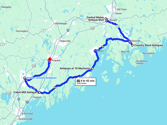 timeless maine antique shops map