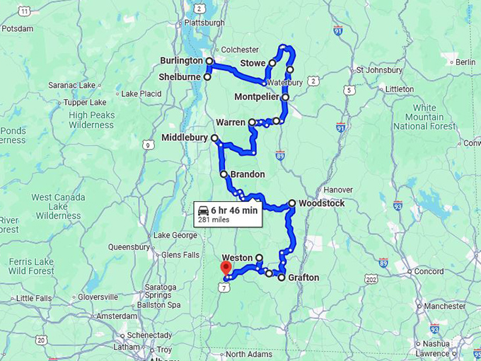 vermont festive charming towns map