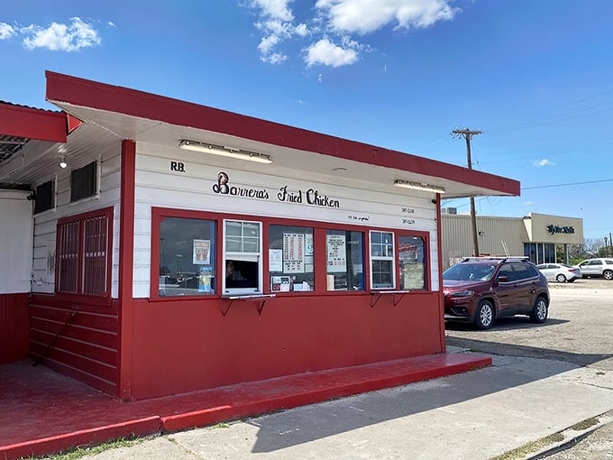 Welcome to flavor town! Barrera's Fried Chicken stands proud in Robstown, a red-and-white beacon of crispy, juicy goodness.