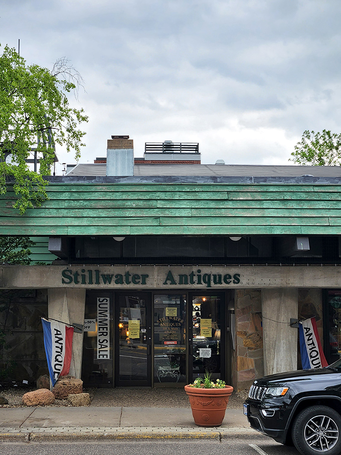 "Stillwater Antique" indeed! This facade promises a flood of vintage treasures waiting to sweep you off your feet.