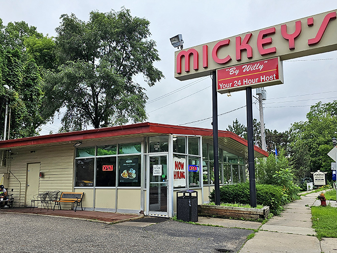 Step into a time machine disguised as a diner! Mickey's iconic exterior promises a journey back to the golden age of comfort food and endless coffee refills.