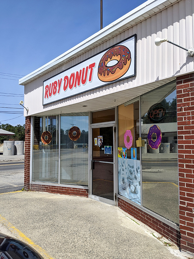 Welcome to donut paradise! Ruby Donut's cheerful exterior promises a world of sweet delights inside, with colorful decorations that'll make your inner child squeal with joy.
