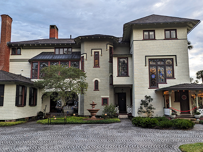 A grand entrance fit for a Gilded Age tycoon! This cream-colored beauty could give Downton Abbey a run for its money.