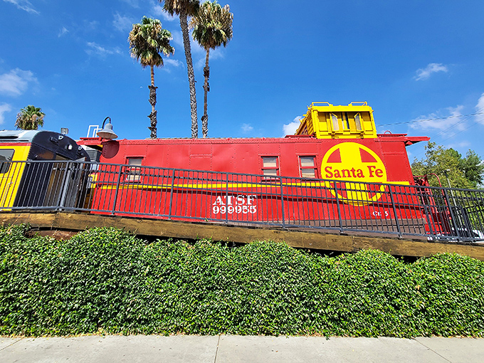 All aboard the flavor express! This eye-catching Santa Fe train car isn't just for show&mdash;it's your ticket to burger paradise in Studio City.
