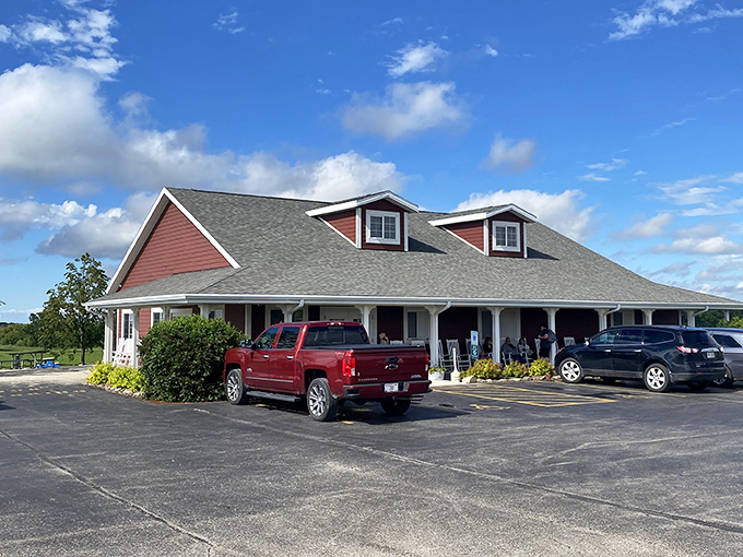 Welcome to dairy paradise! Kelley Country Creamery's charming red barn beckons ice cream lovers like a siren song of sweetness.