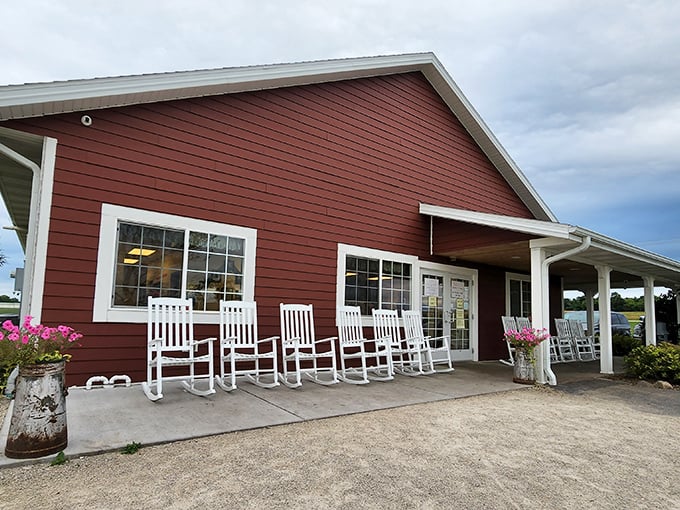 Welcome to dairy paradise! Kelley Country Creamery's charming red barn beckons ice cream lovers like a siren song of sweetness.