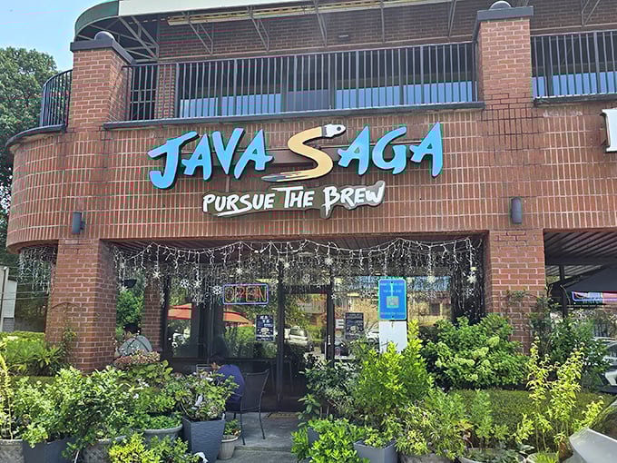 Java Saga: Where coffee dreams and fried chicken fantasies collide! This brick-faced beauty is like the Willy Wonka factory of caffeine and comfort food.