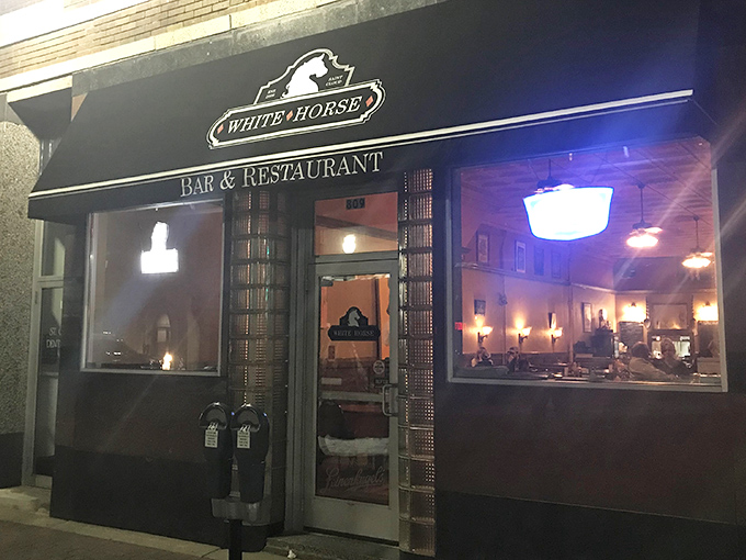 Step right up to burger paradise! The White Horse's classic storefront promises a feast for the senses, with a side of small-town charm.