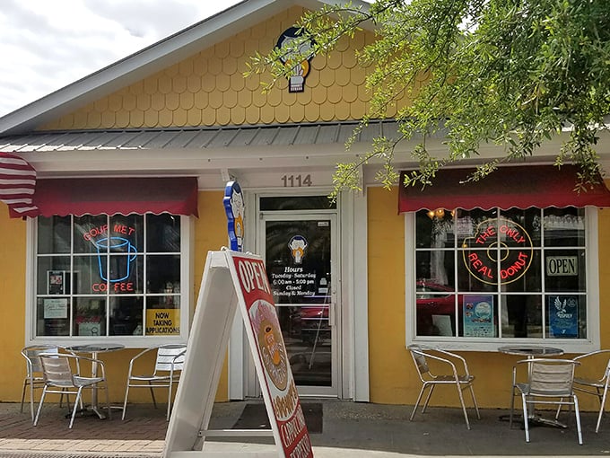 Welcome to donut paradise! Tato-Nut's cheery yellow facade and red awnings are like a beacon of sugary hope on Government Street.