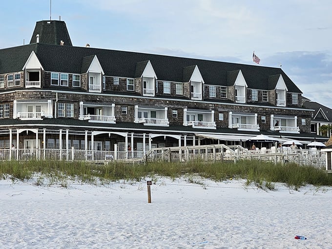 Beach Walk Cafe's exterior is like a postcard come to life, with its wraparound deck perfectly framing nature's nightly show.