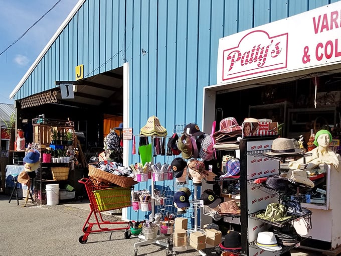 Welcome to bargain hunter's paradise! Smiley's Flea Market greets you with a rainbow of flags and promises of treasures waiting to be discovered.