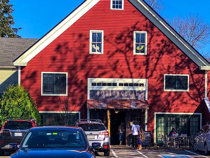 A red barn that houses heavenly pastries? It's like Santa traded his workshop for a French bakery!