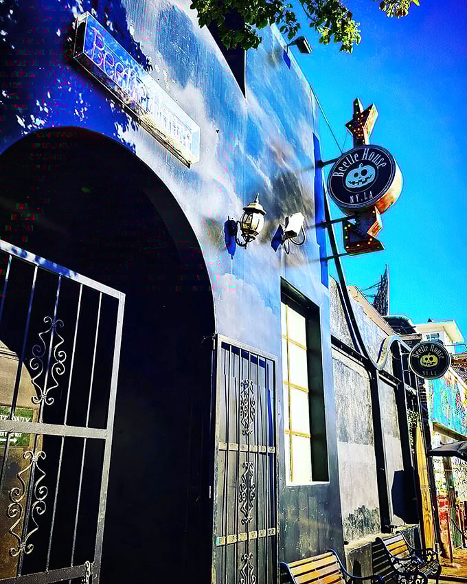 Step into a world where Halloween never sleeps! Beetle House's exterior beckons with a mischievous grin, promising a night of delightful frights and culinary delights.