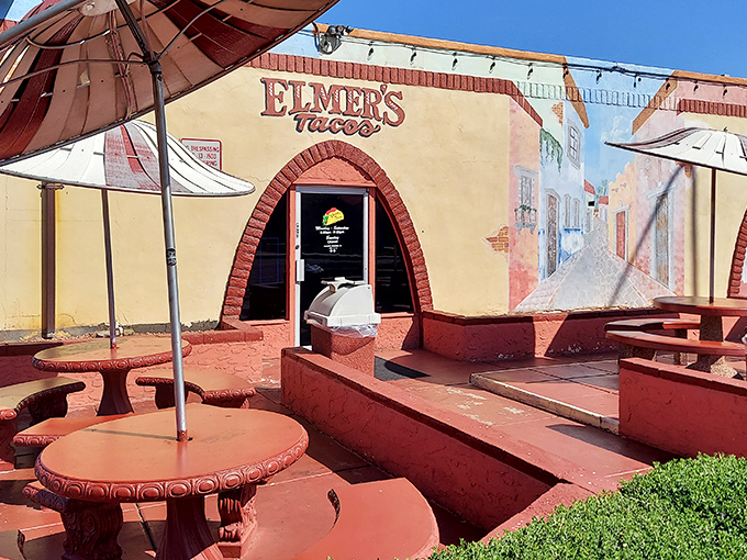 Fiesta on the facade! Elmer's Tacos brings a slice of Mexico to Chandler with its vibrant murals and inviting outdoor seating.